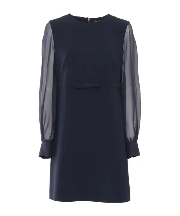 Max Mara Ritmo Crewneck Long-sleeved Dress With Sheer Sleeves - Black