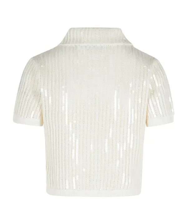 SELF-PORTRAIT Sequined Crochet Cropped Cardigan - White