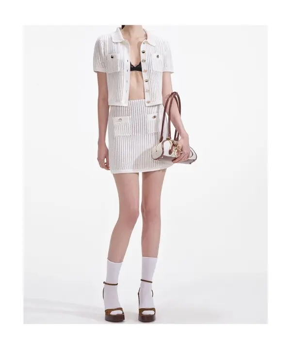 SELF-PORTRAIT Sequined Crochet Cropped Cardigan - White