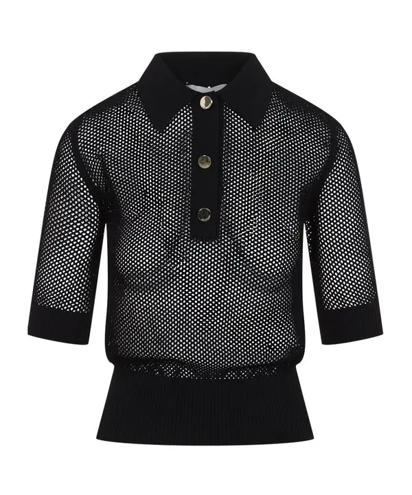 Sportmax Short-sleeved Mesh Top With Button Detail - Black
