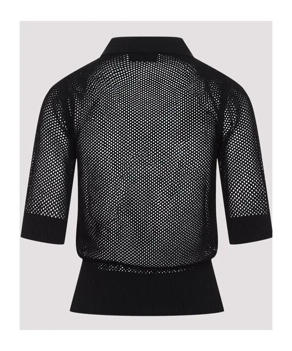 Sportmax Short-sleeved Mesh Top With Button Detail - Black