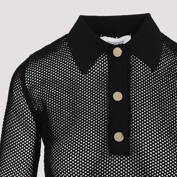 Sportmax Short-sleeved Mesh Top With Button Detail - Black
