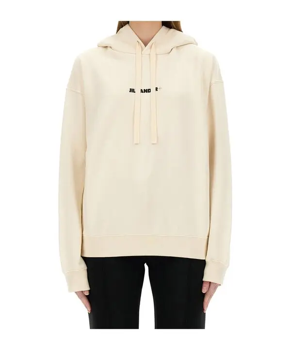 JIL SANDER Long Sleeve Logo Hoodie - Dune