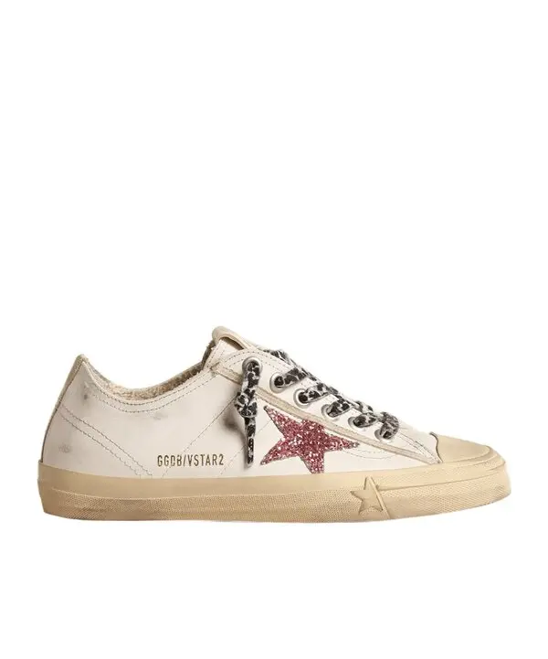 GOLDEN GOOSE V-star Glittered Sneakers - Nude