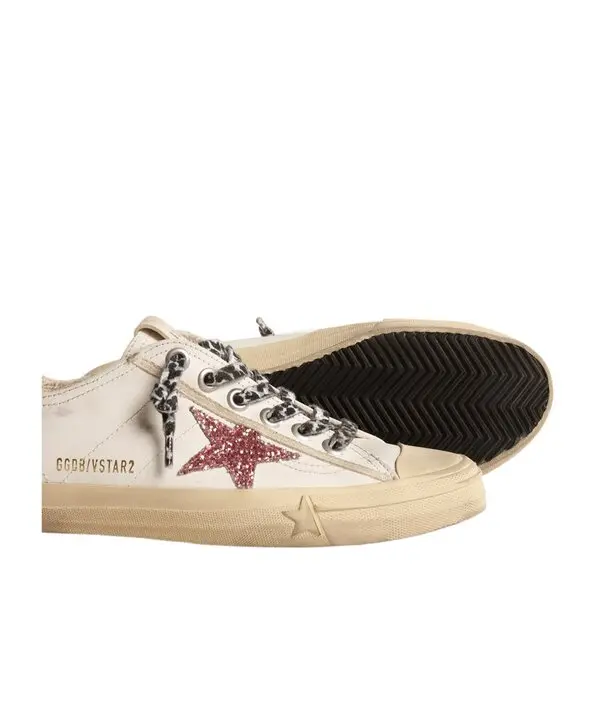 GOLDEN GOOSE V-star Glittered Sneakers - Nude