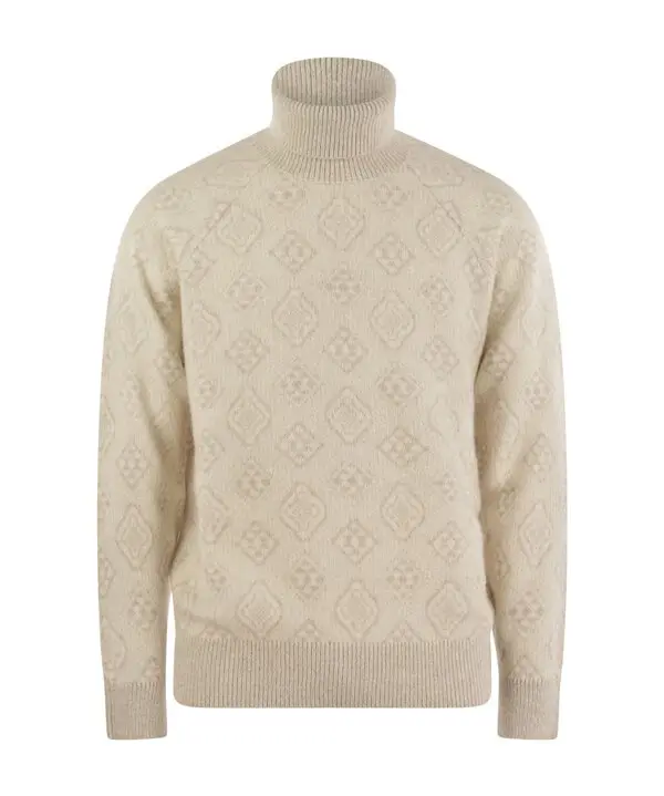 Brunello Cucinelli Geometric Jacquard Turtleneck Knitted Jumper - Cream