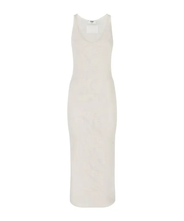 Fendi Sleeveless Mesh Knit Midi Dress - White