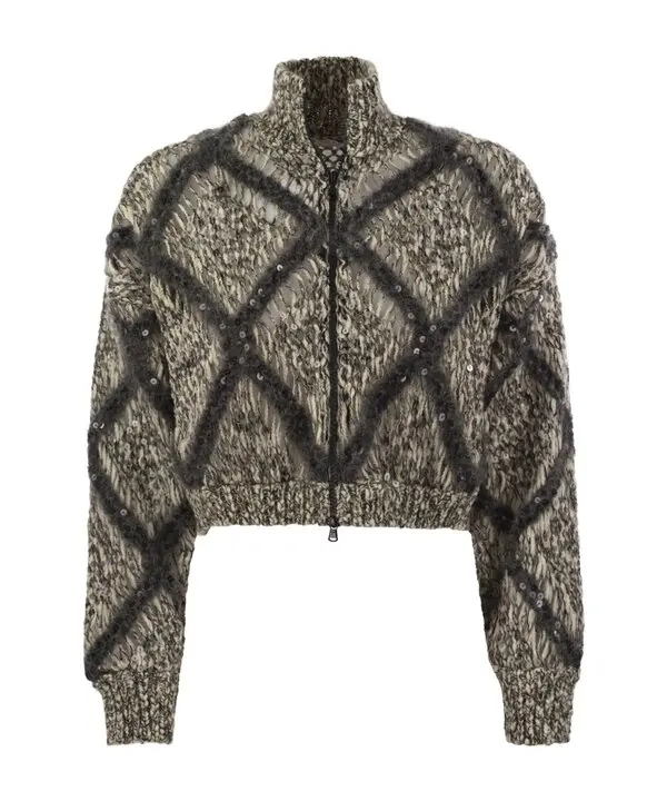 Brunello Cucinelli Zip-up Sequin Embellished Knit Cardigan