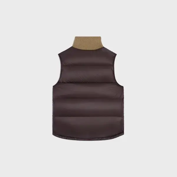 Celine Sleeveless Puffer Jacket In Light Nylon - Brown