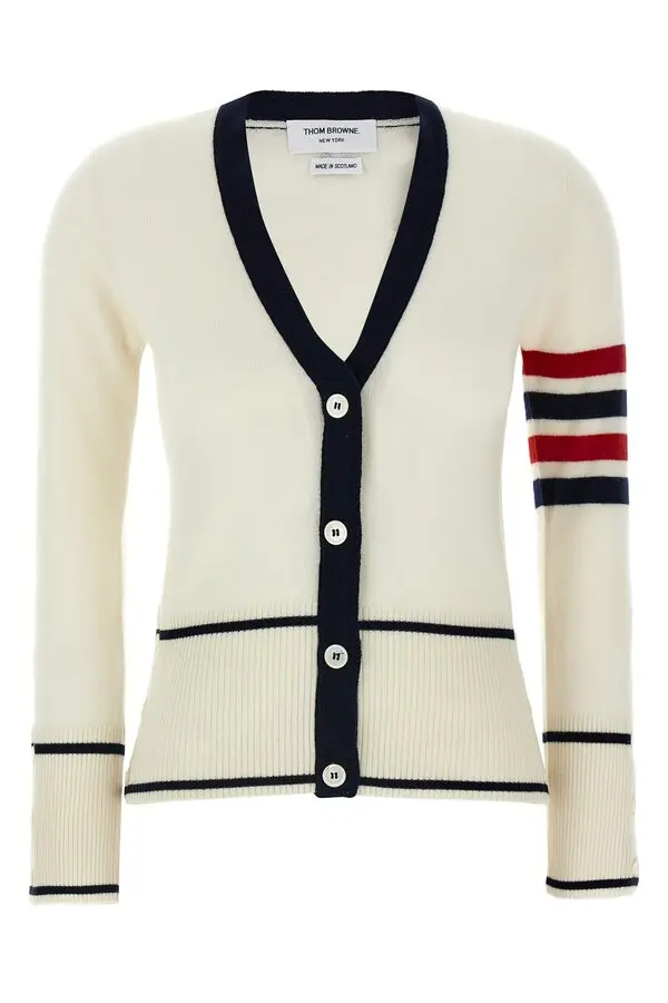 Thom Browne 4-bar Stripe Knitted Cardigan - White