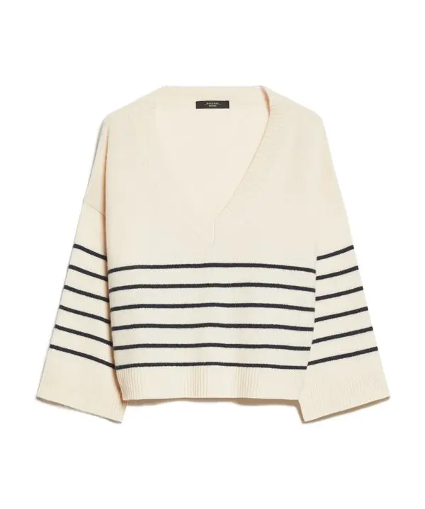 Max Mara V-neck Stripe Detailed Jumper - Beige