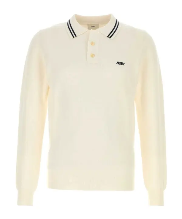 AUTRY Logo Embroidered Long-sleeve Polo Shirt - Ivory