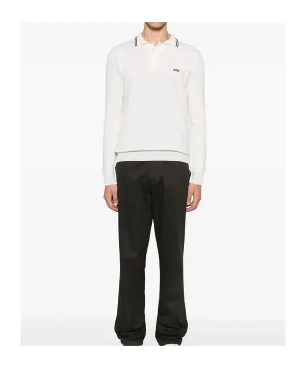 AUTRY Logo Embroidered Long-sleeve Polo Shirt - Ivory