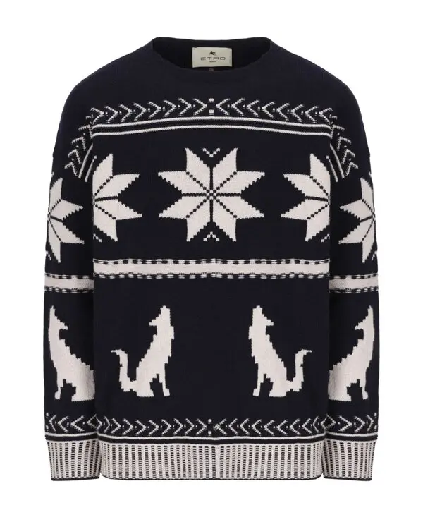 Etro Graphic Intarsia Knitted Crewneck Jumper - Black