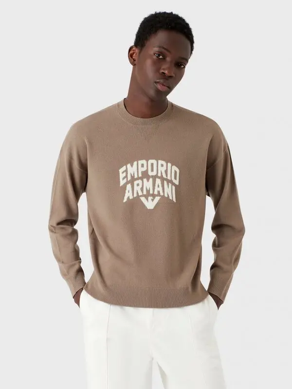 Emporio Armani Logo Round-neck Knitted Wool Sweater
