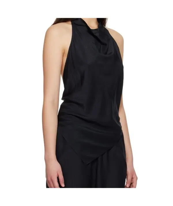 ST. AGNI Halter Top With Cowl Neck And Handkerchief Hem - Black