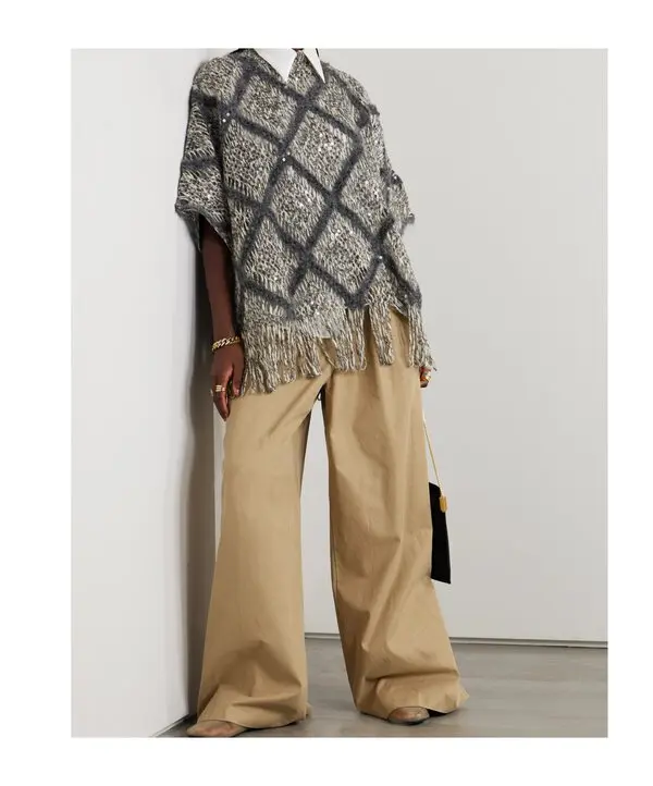 Brunello Cucinelli Diamond Pattern Poncho With Sequins And Tassels