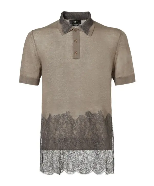 Fendi Lace Detailed Short Sleeved Polo Shirt
