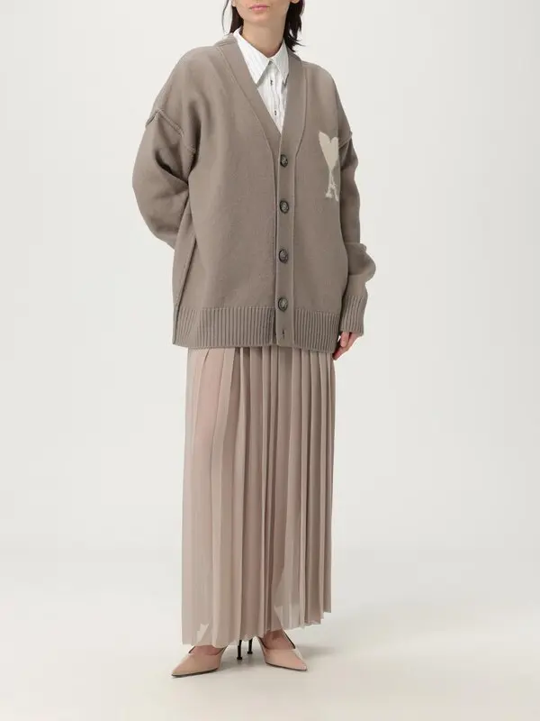 AMI Paris Pleated Maxi Skirt - Gray