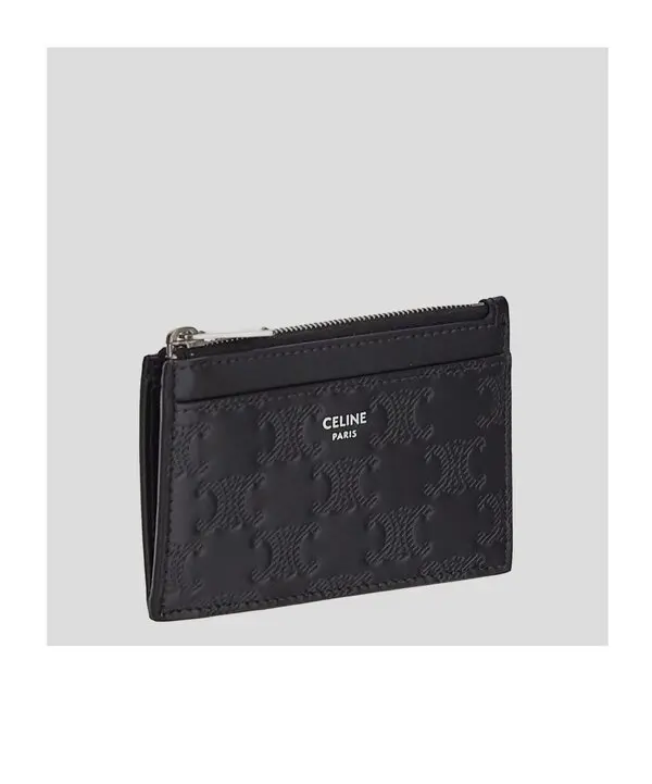 Celine Zipped Card Holder In Calfskin With Triomphe Embossed