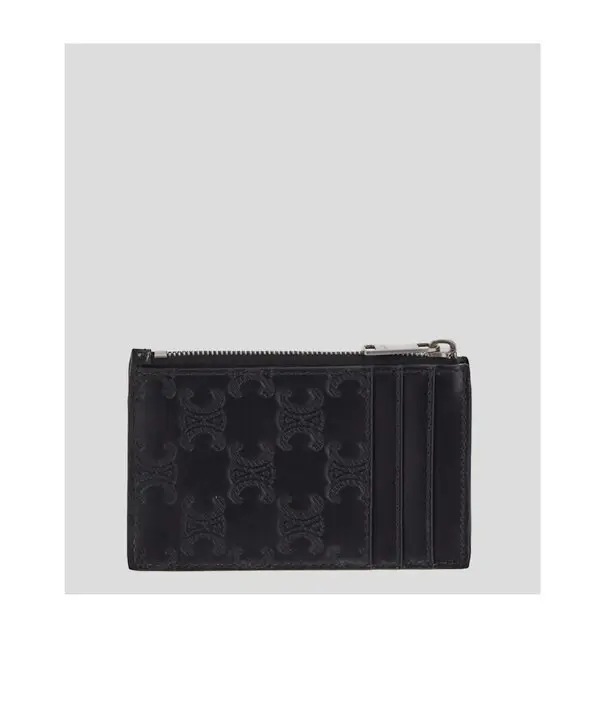 Celine Zipped Card Holder In Calfskin With Triomphe Embossed