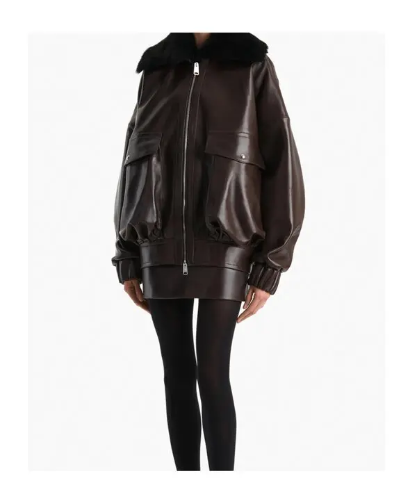 Khaite Daemon" Zip-up Bomber Jacket With Fur Collar - Black