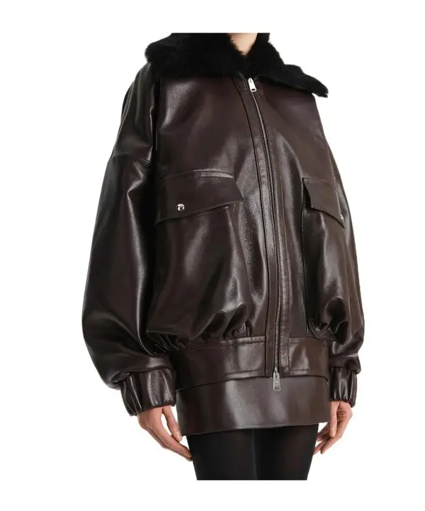 Khaite Daemon" Zip-up Bomber Jacket With Fur Collar - Black