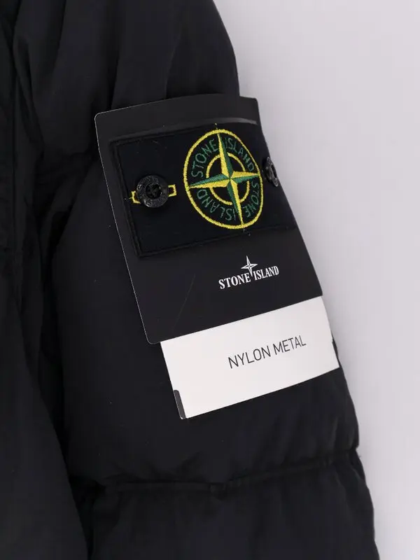 Stone Island Logo Patch Zip Up Hooded Jacket - Black