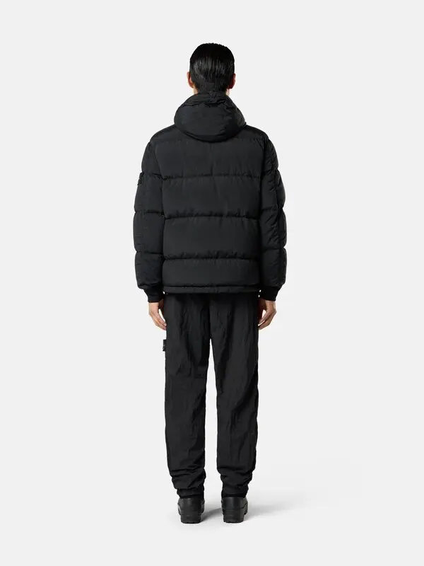 Stone Island Zipped Down Jacket With Drawstring Hood - Black