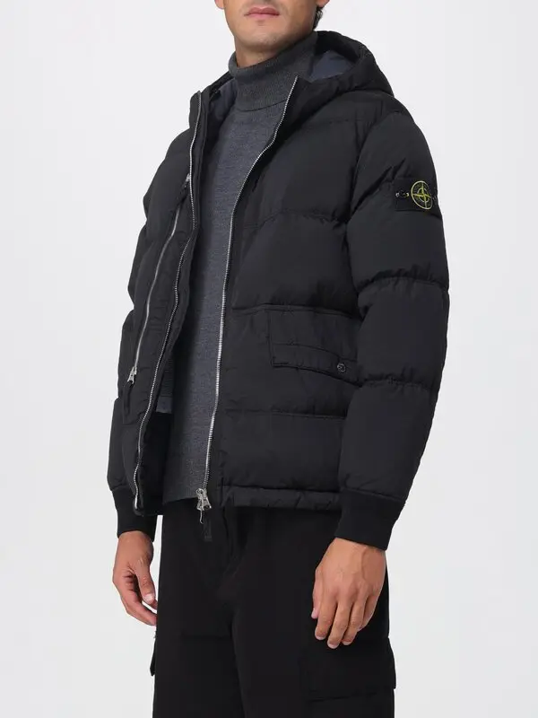 Stone Island Zipped Down Jacket With Drawstring Hood - Black