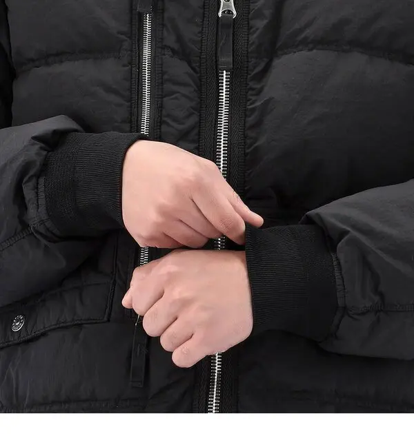 Stone Island Zipped Down Jacket With Drawstring Hood - Black