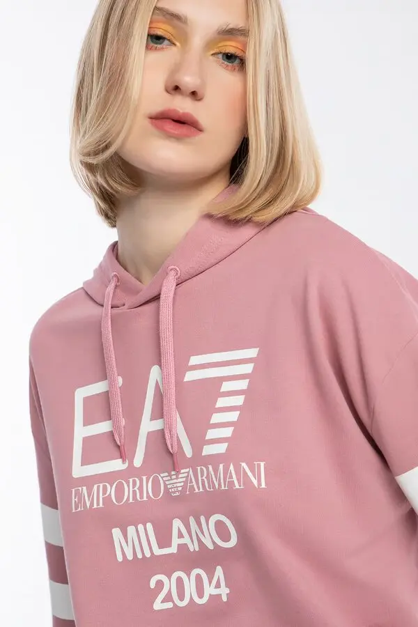EA7 Logo Printed Hooded Sweater