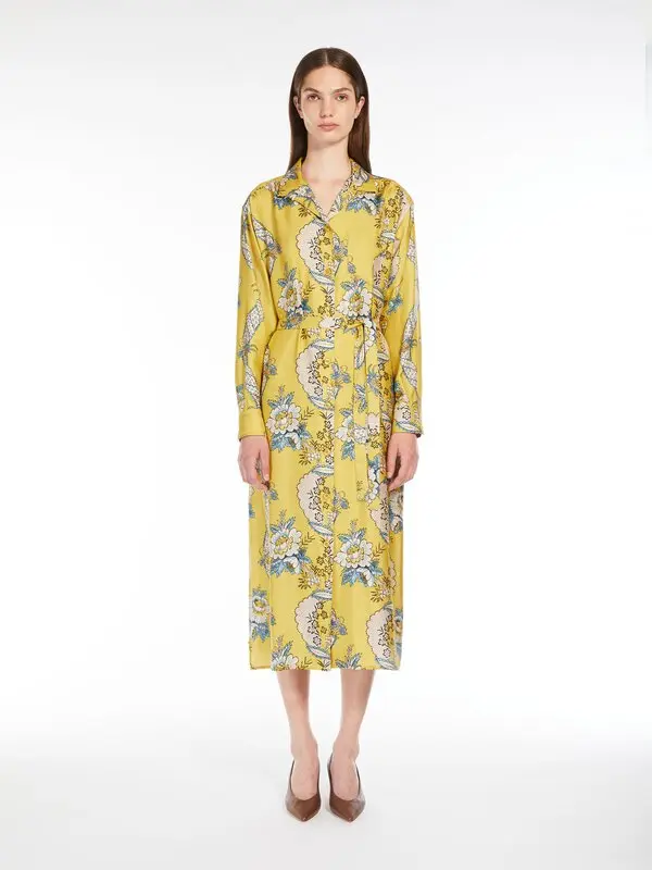 Max Mara Printed Long Sleeve Midi Shirt Dress