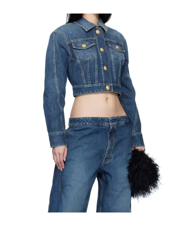 Balmain Cropped Faded Denim Jacket