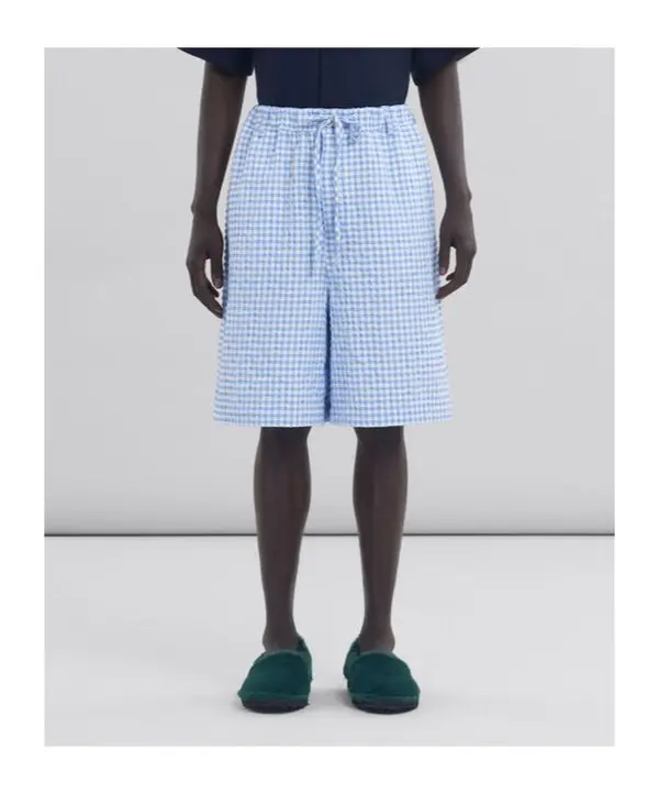 Marni Checked Drawstring Shorts - Light Blue White