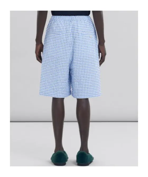 Marni Checked Drawstring Shorts - Light Blue White