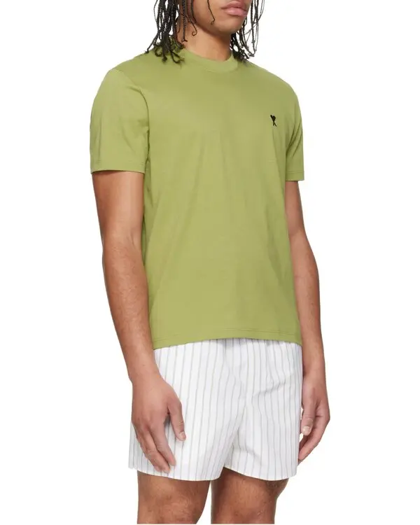 AMI Paris Crewneck T-shirt With Embroidered Logo - Green