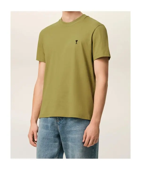 AMI Paris Crewneck T-shirt With Embroidered Logo - Green