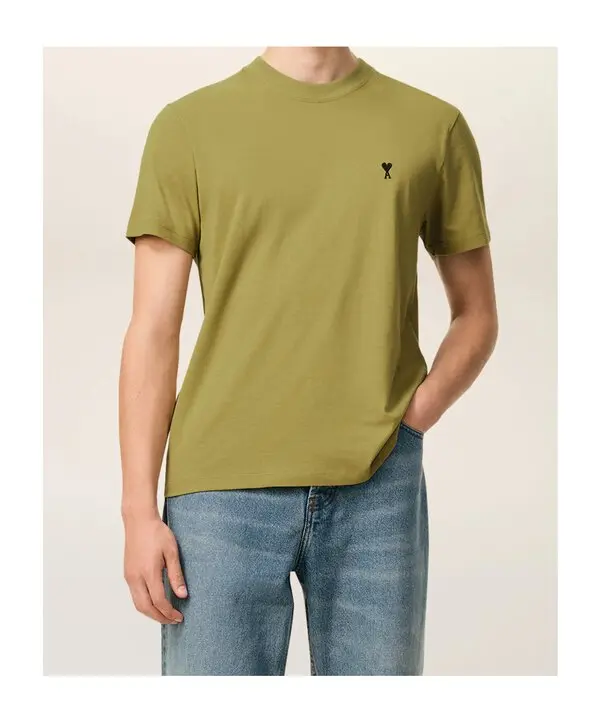 AMI Paris Crewneck T-shirt With Embroidered Logo - No