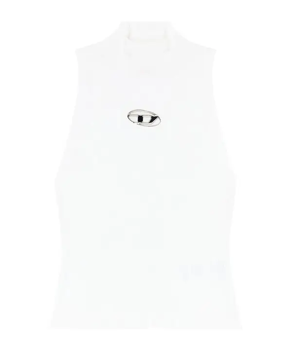 DIESEL® Ribbed-knit Mock Neck Top With Logo Detail - White