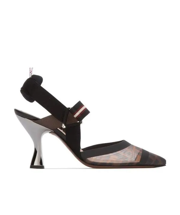 Fendi Multicolor Tech Mesh High-heeled Slingbacks - Brown