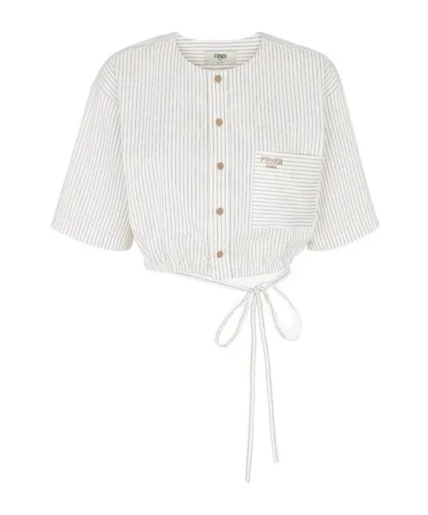 Fendi Striped Cropped Shirt With Drawstring Hem - White