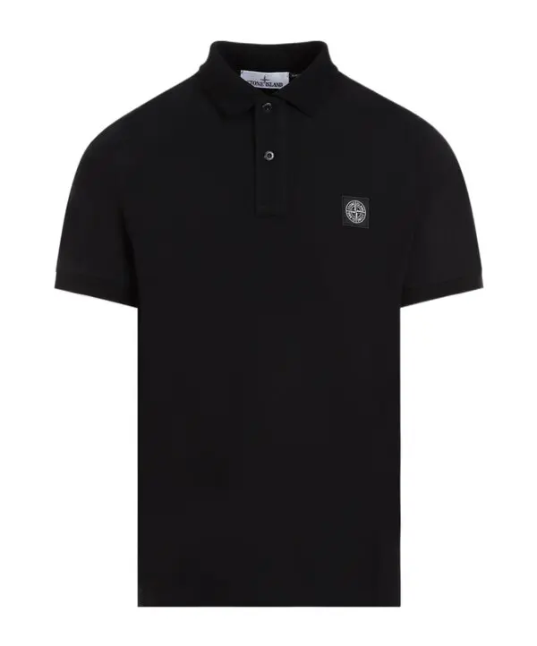 Stone Island Logo Patch Short Sleeve Polo Shirt - Black