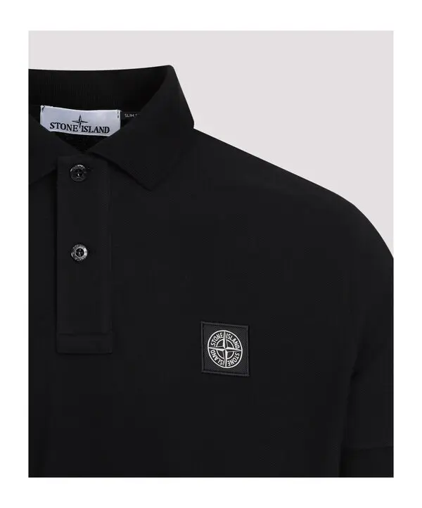 Stone Island Logo Patch Short Sleeve Polo Shirt - Black