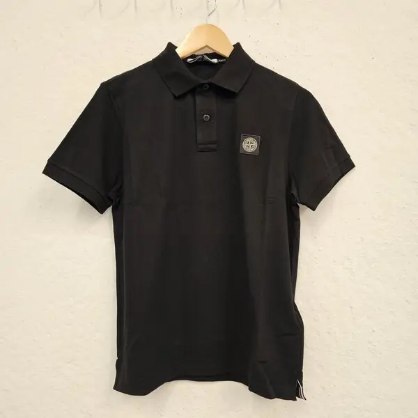 Stone Island Logo Patch Short Sleeve Polo Shirt - Black
