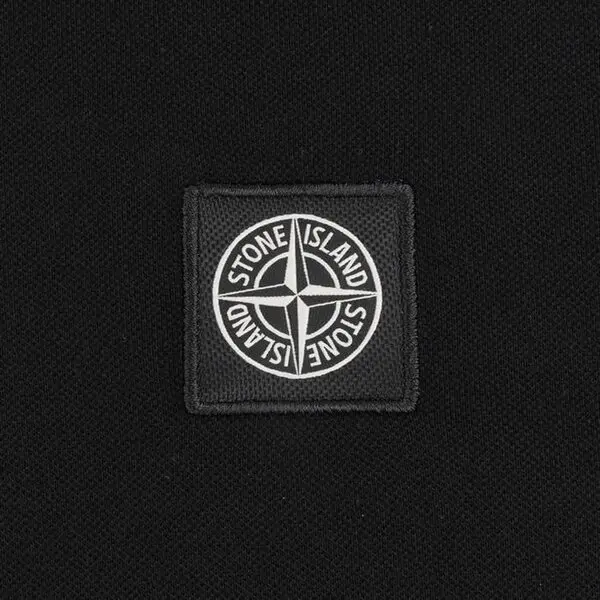 Stone Island Logo Patch Short Sleeve Polo Shirt - Black