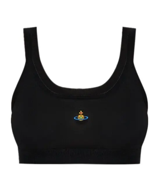 VIVIENNE WESTWOOD Logo Embroidered Cropped Top - Black