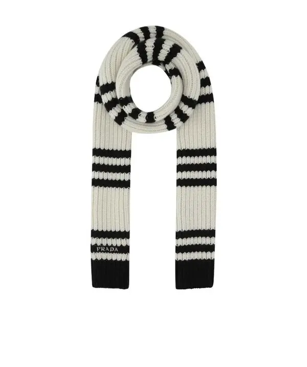 Prada Logo Cashmere Scarf - White