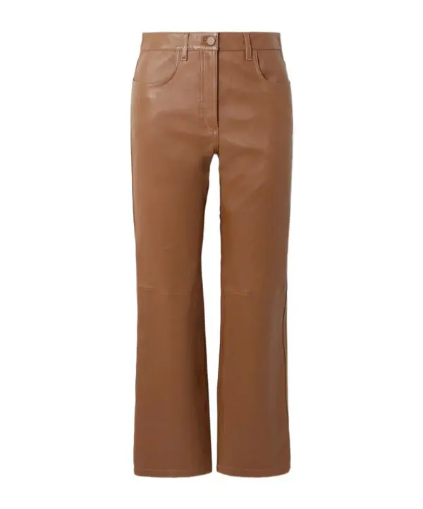 JOSEPH Duke Cropped Leather Flared Pants - Lightbrown