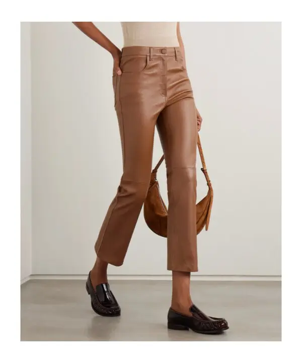 JOSEPH Duke Cropped Leather Flared Pants - Lightbrown
